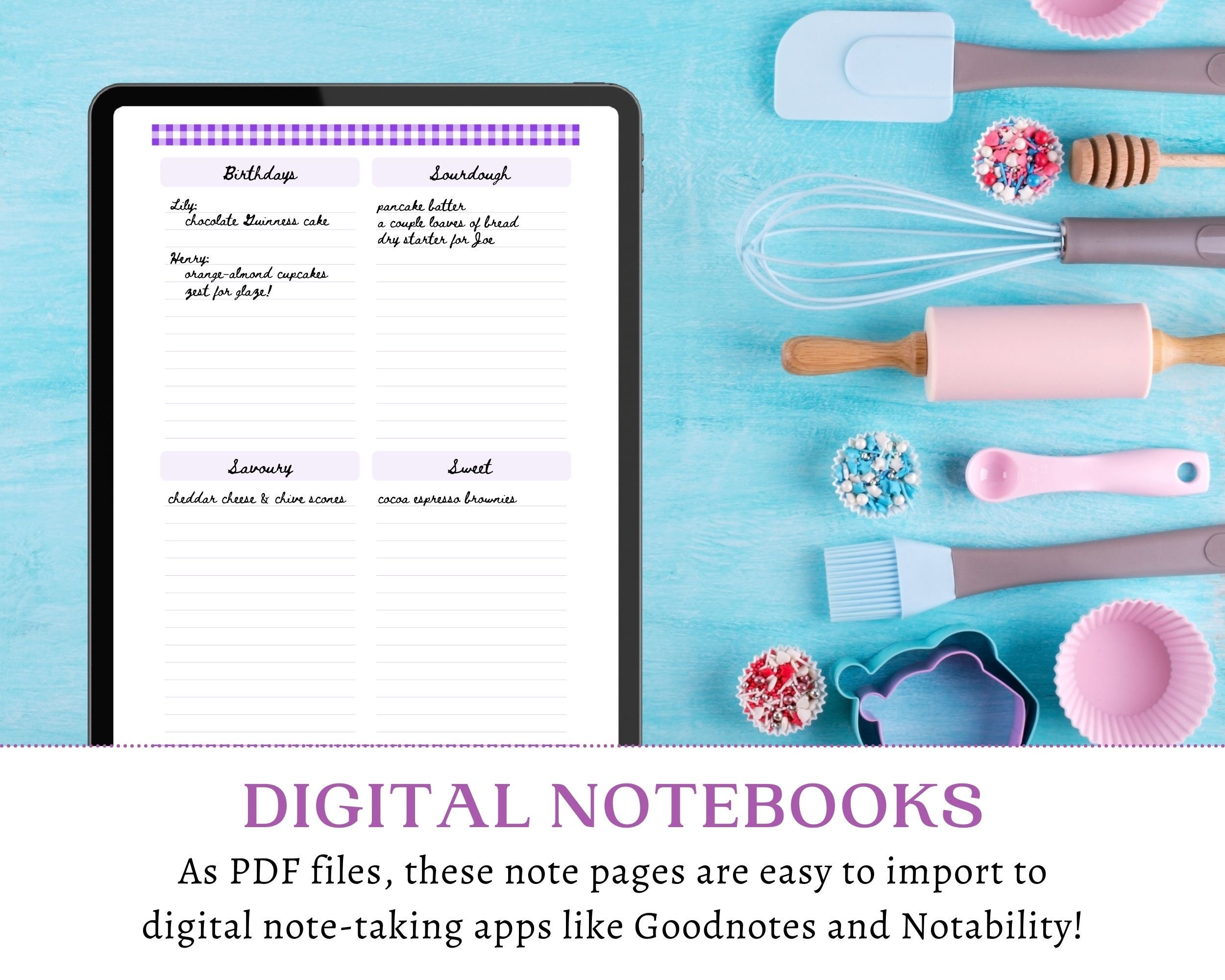 Printable Purple Gingham Note Paper Blank Pages Digital Notebook Study ...