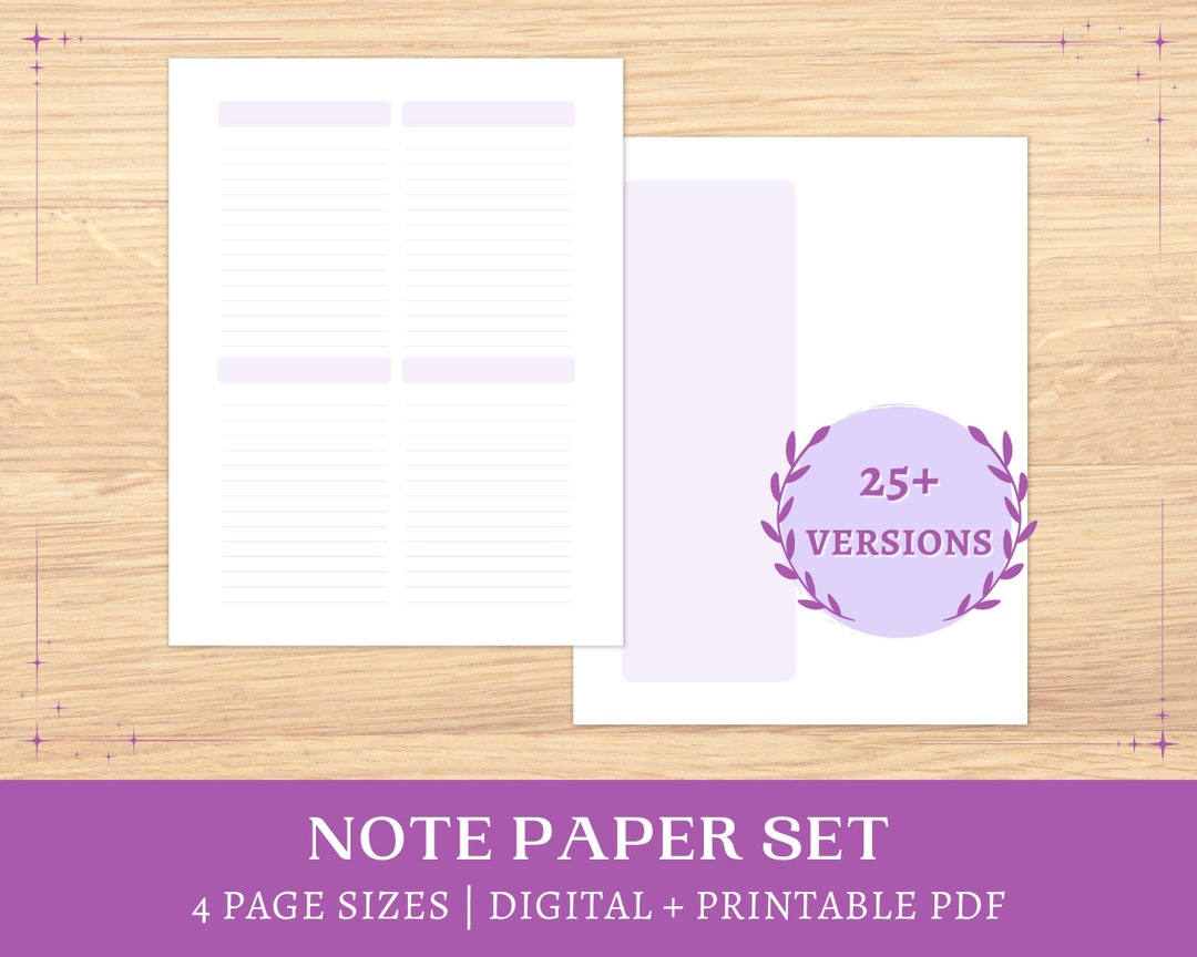 Printable Purple Stationery Digital Notebook Templates Lined Pastel ...