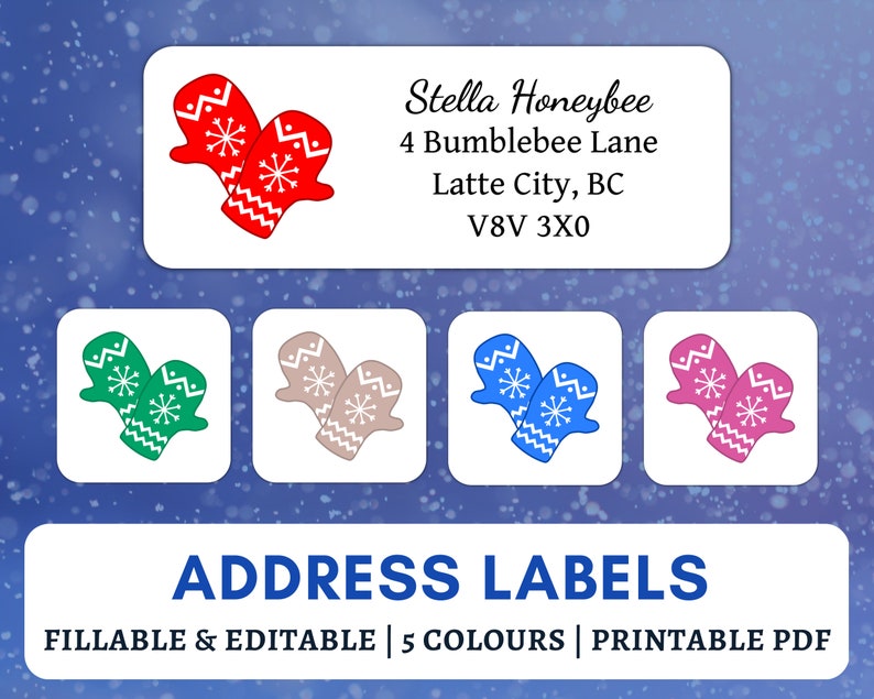 DIY Printable Mitten Address Labels Fillable Editable - Etsy