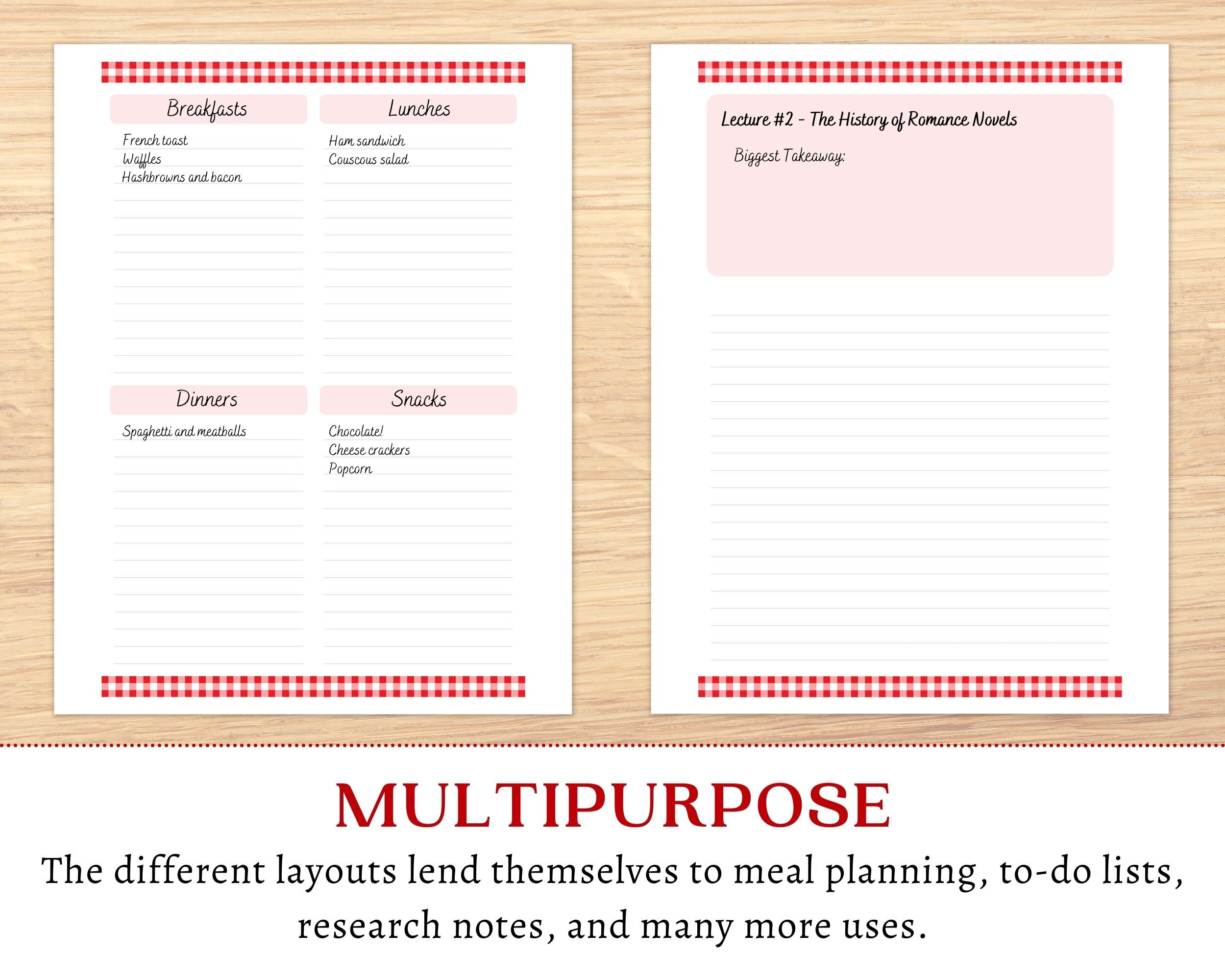 Red Gingham Note Paper Printables | Checklist Template | DIY Notebook ...