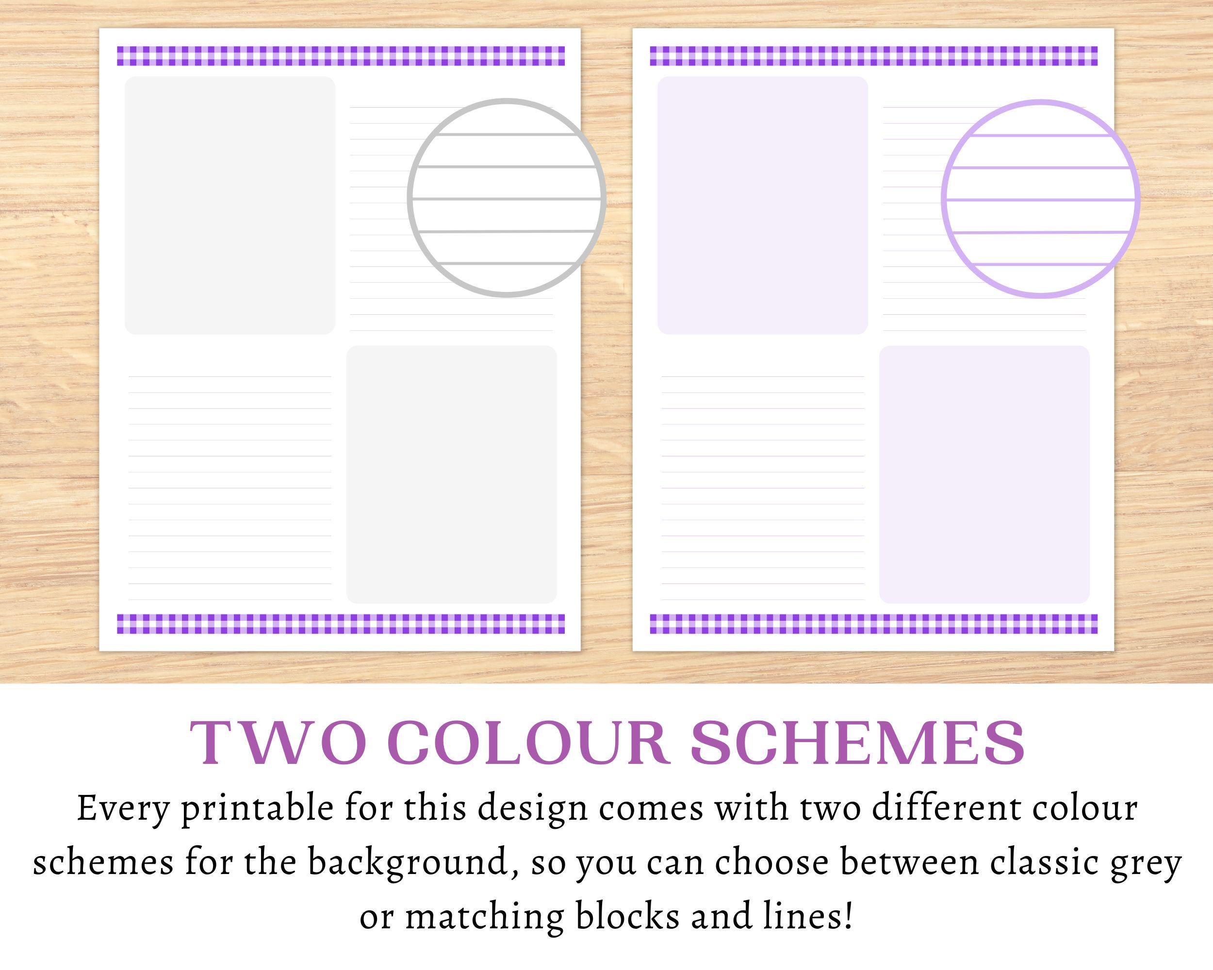 Printable Purple Gingham Note Paper | Blank Pages | Study Notes | A5 ...