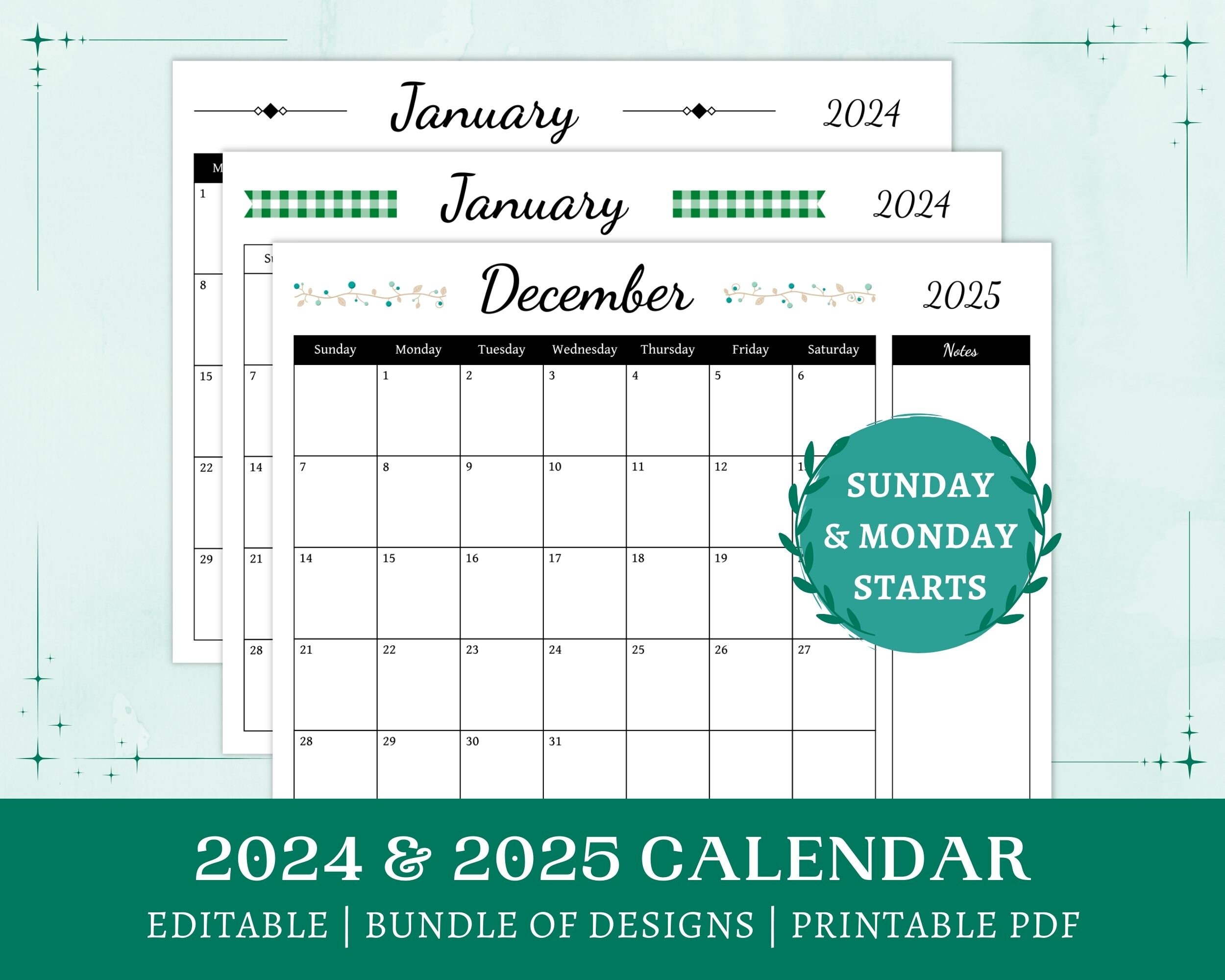 2024 2025 Calendar Bundle Editable Calendar Monthly Planner With Notes ...