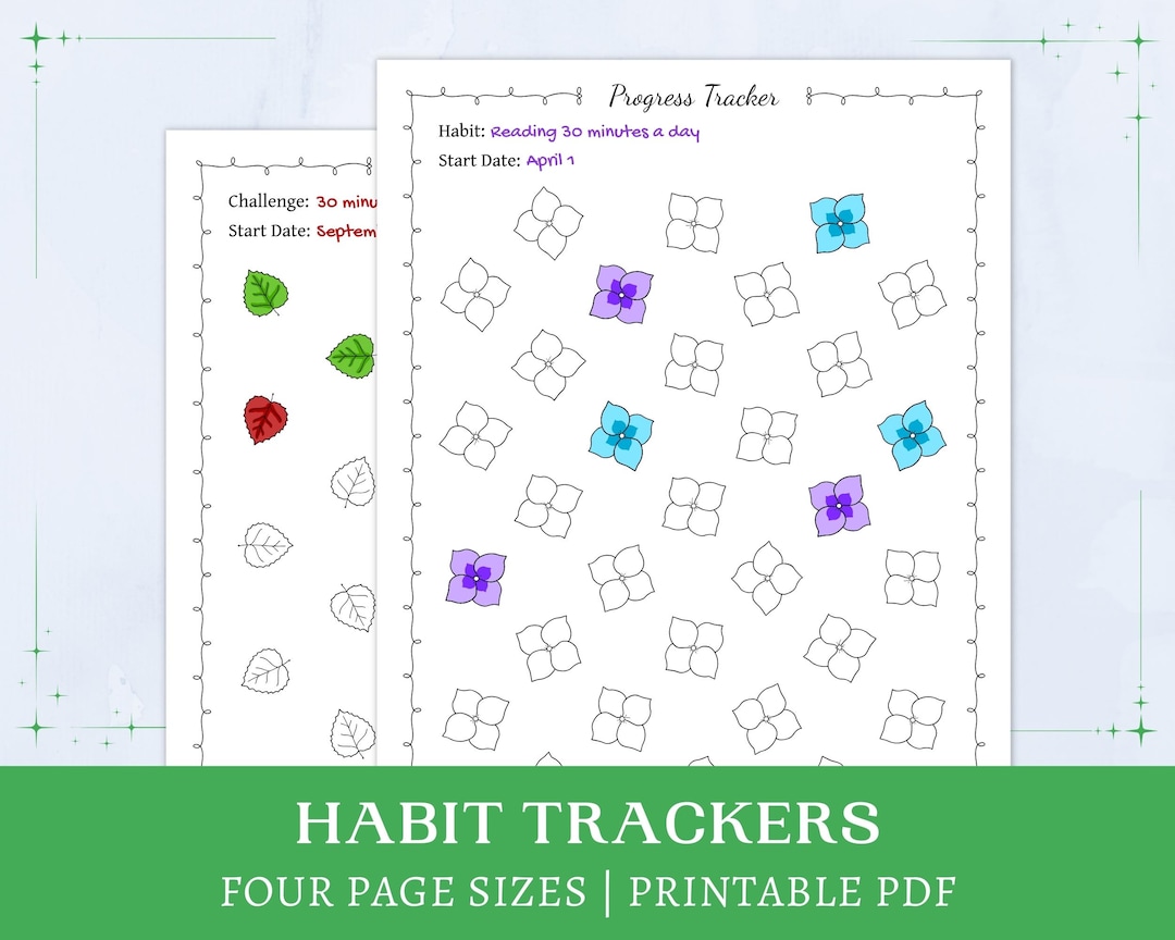 Printable Habit Trackers With a Botanical Theme, to Colour and Track ...