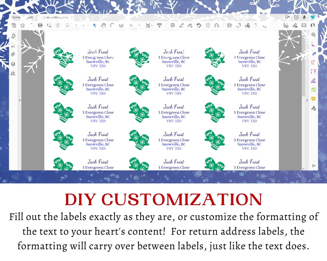 DIY Printable Mitten Address Labels | Fillable | Editable | Christmas ...
