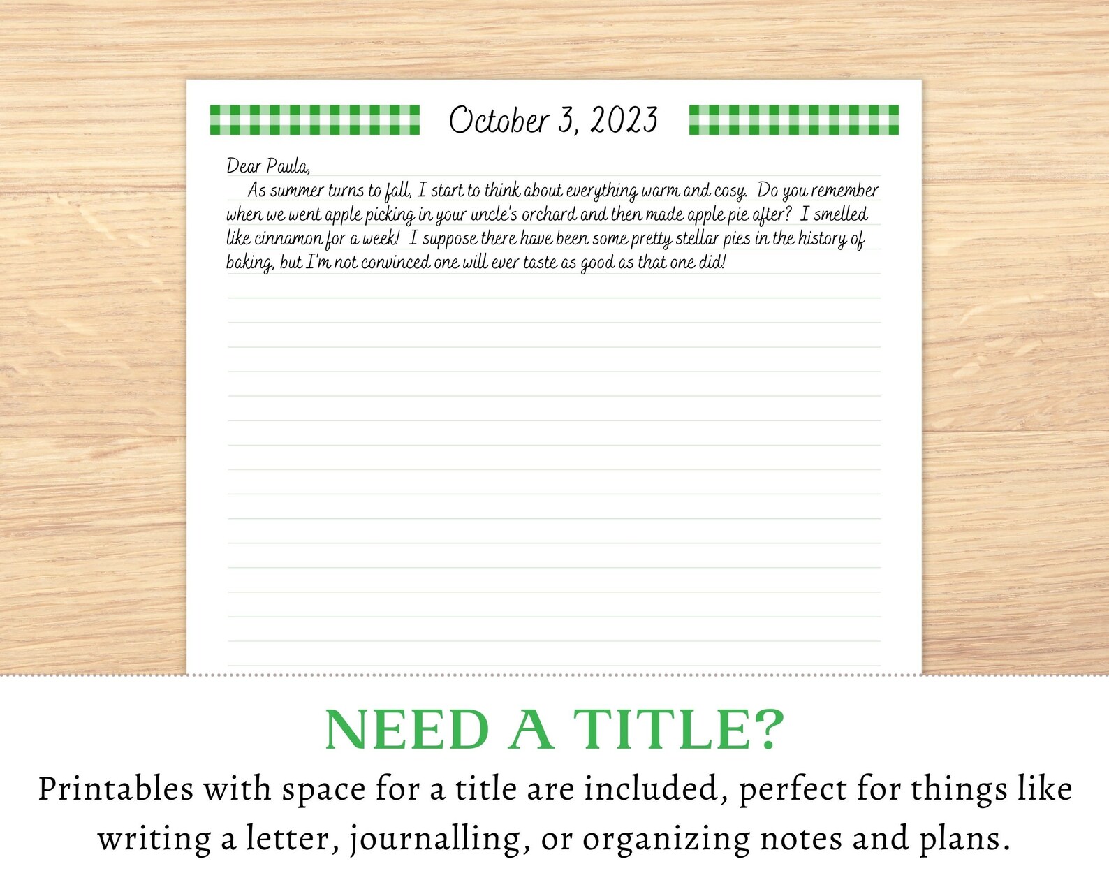 Printable Green Gingham Stationery | Checklist Templates | Study Notes ...