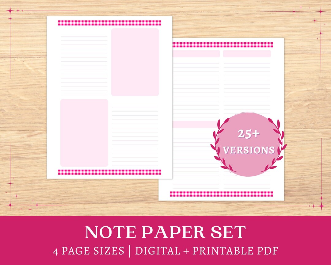 Printable Pink Gingham Note Paper Blank Pages Checklist Templates ...