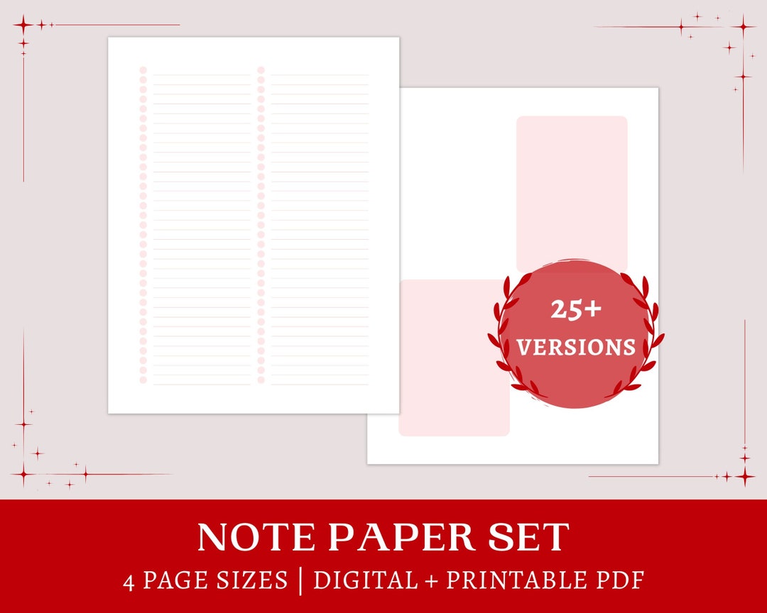 Printable Red Stationery Digital Notebook Pastel Study Notes Lined ...