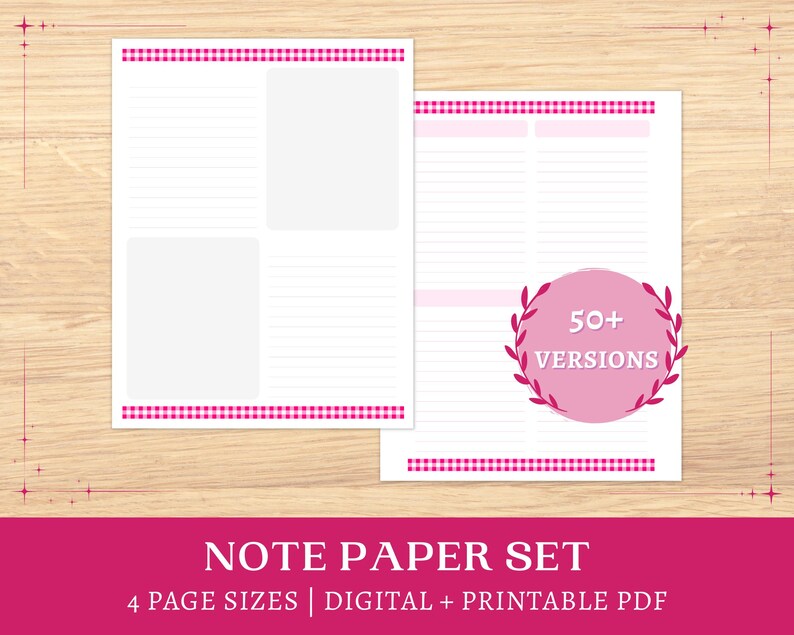 Printable Pink Gingham Note Paper Blank Pages Checklist Templates ...