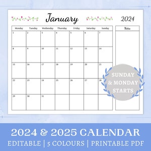 Editable 2024 2025 Calendar Printable Calendar 2024 Monthly Planner ...