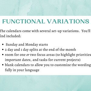 Editable Undated Printable Calendar Bundle | Landscape Office Calendar | Monthly Calendar With ...