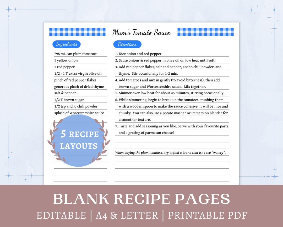 Editable Recipe Template Printables | Blank Fillable Recipe Pages ...