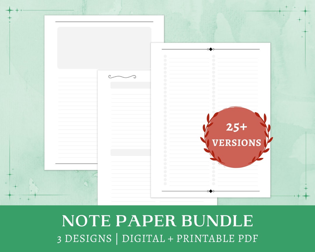 Minimalist Note Page Bundle Printable Lined Paper Digital Notebook ...