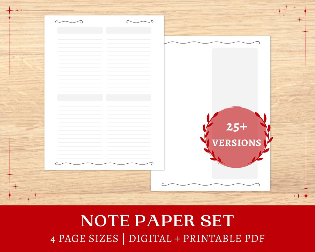Printable Note Paper Minimalist Digital Notebook Checklist Templates ...