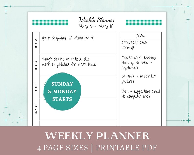 Printable Weekly Planner Template, Gingham Undated Planner Pages With ...