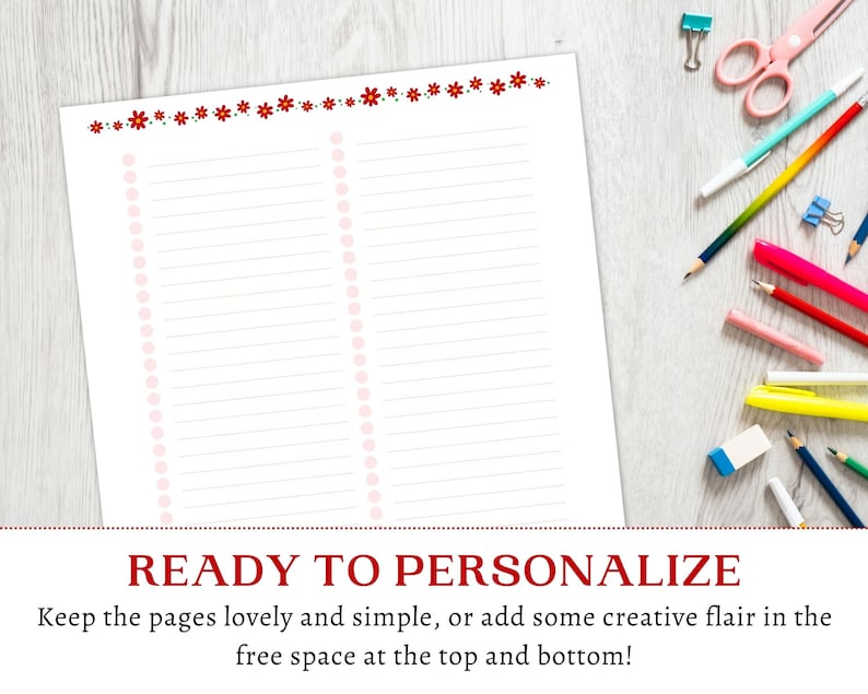 Printable Red Stationery Digital Notebook Pastel Study Notes Lined ...