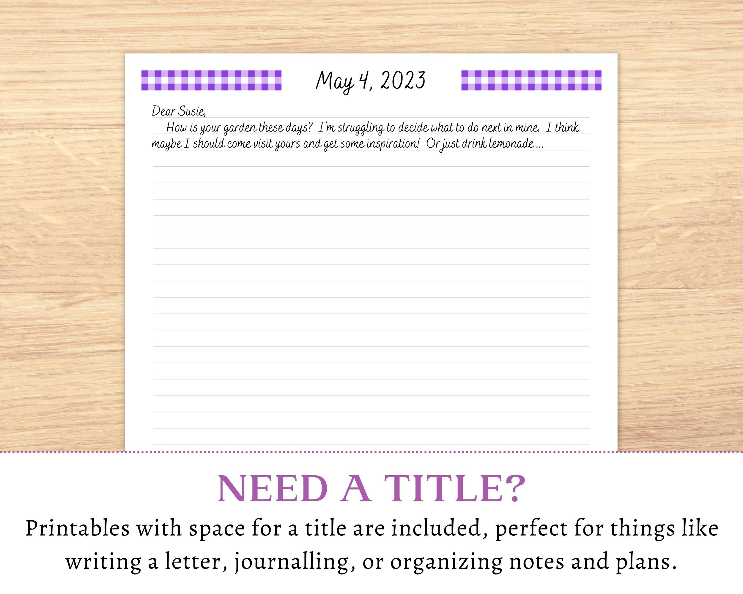 Printable Purple Gingham Note Paper Blank Pages Digital Notebook Study ...
