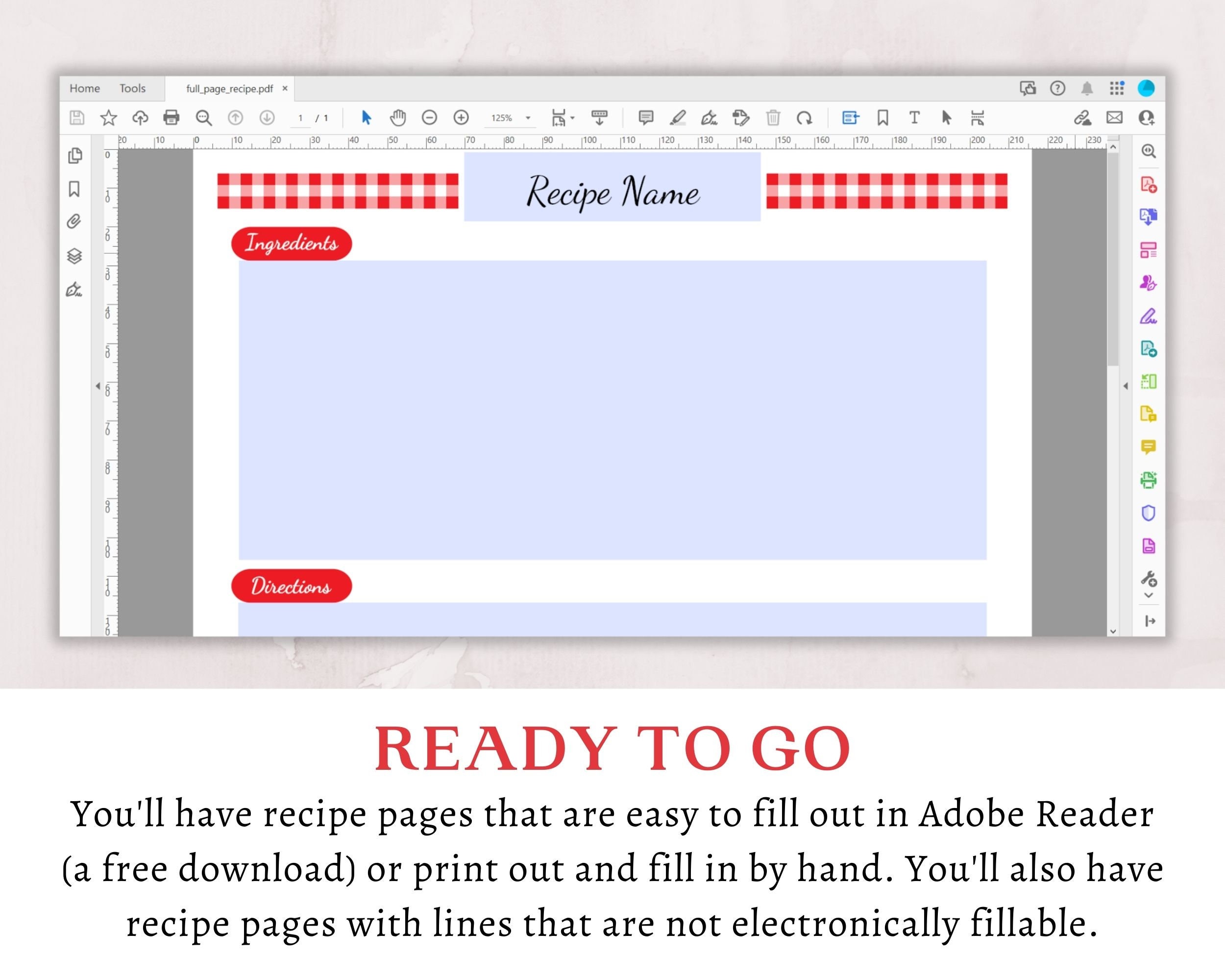 Editable Red Gingham Recipe Pages Letter, A4 Red Check Kitchen Recipe ...