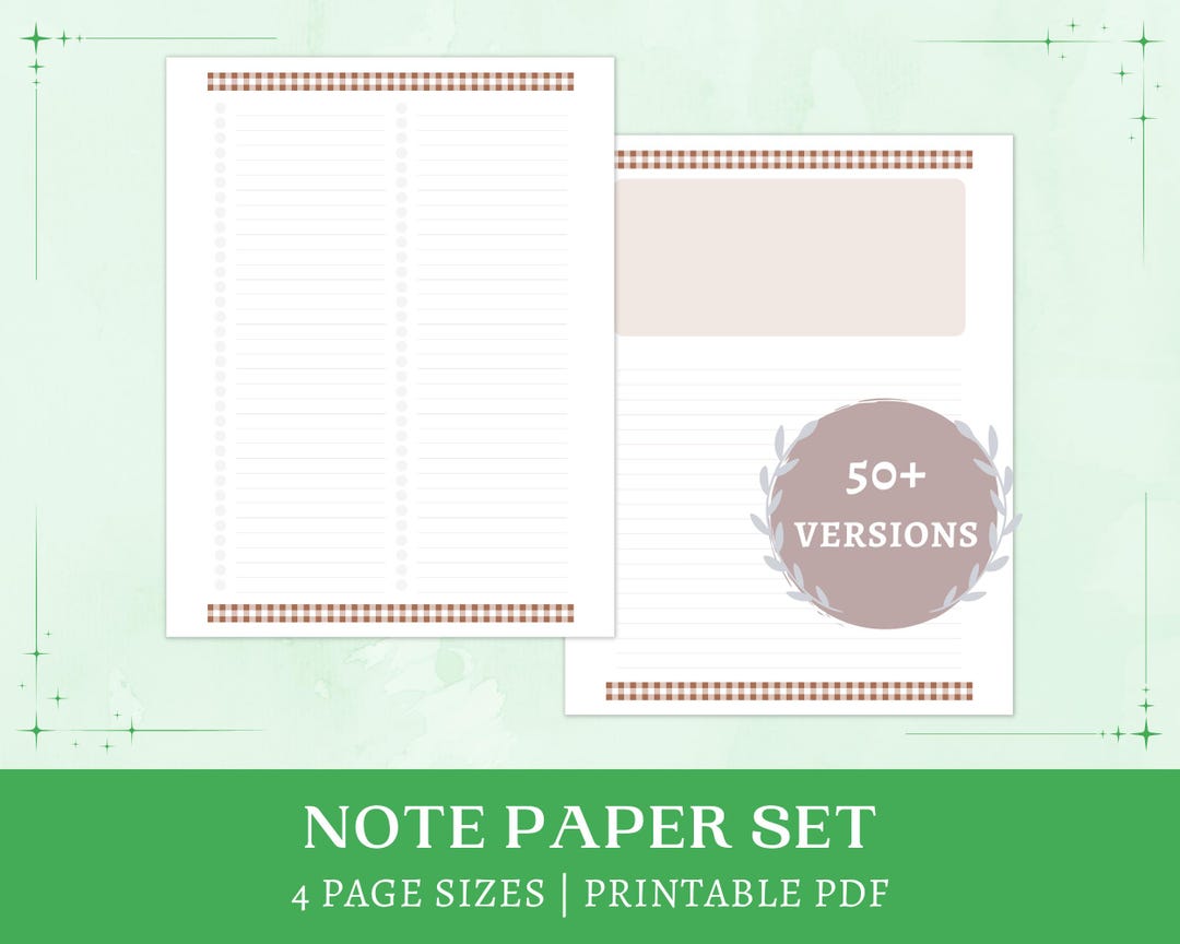 Brown Gingham Note Paper | Checklist Template | DIY Notebook | A5, A4, Half Letter, Letter ...