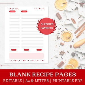 Editable Recipe Pages Letter, A4 Holiday Cooking Star Design Recipe ...