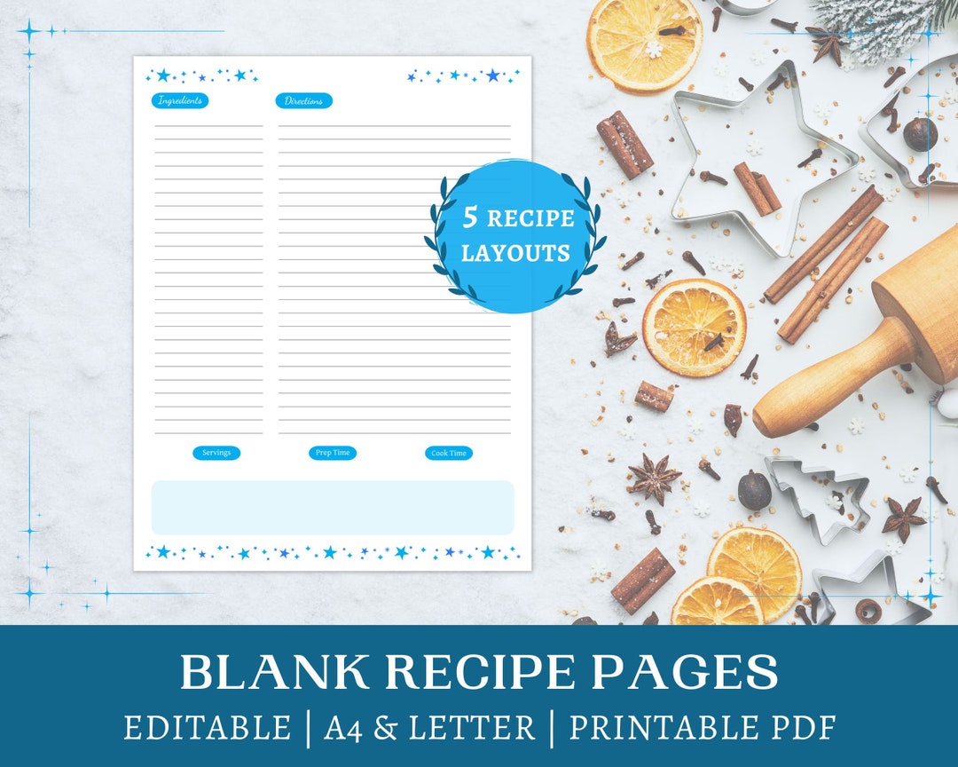 Editable Recipe Sheet Printable Letter, A4 Christmas baking recipe ...