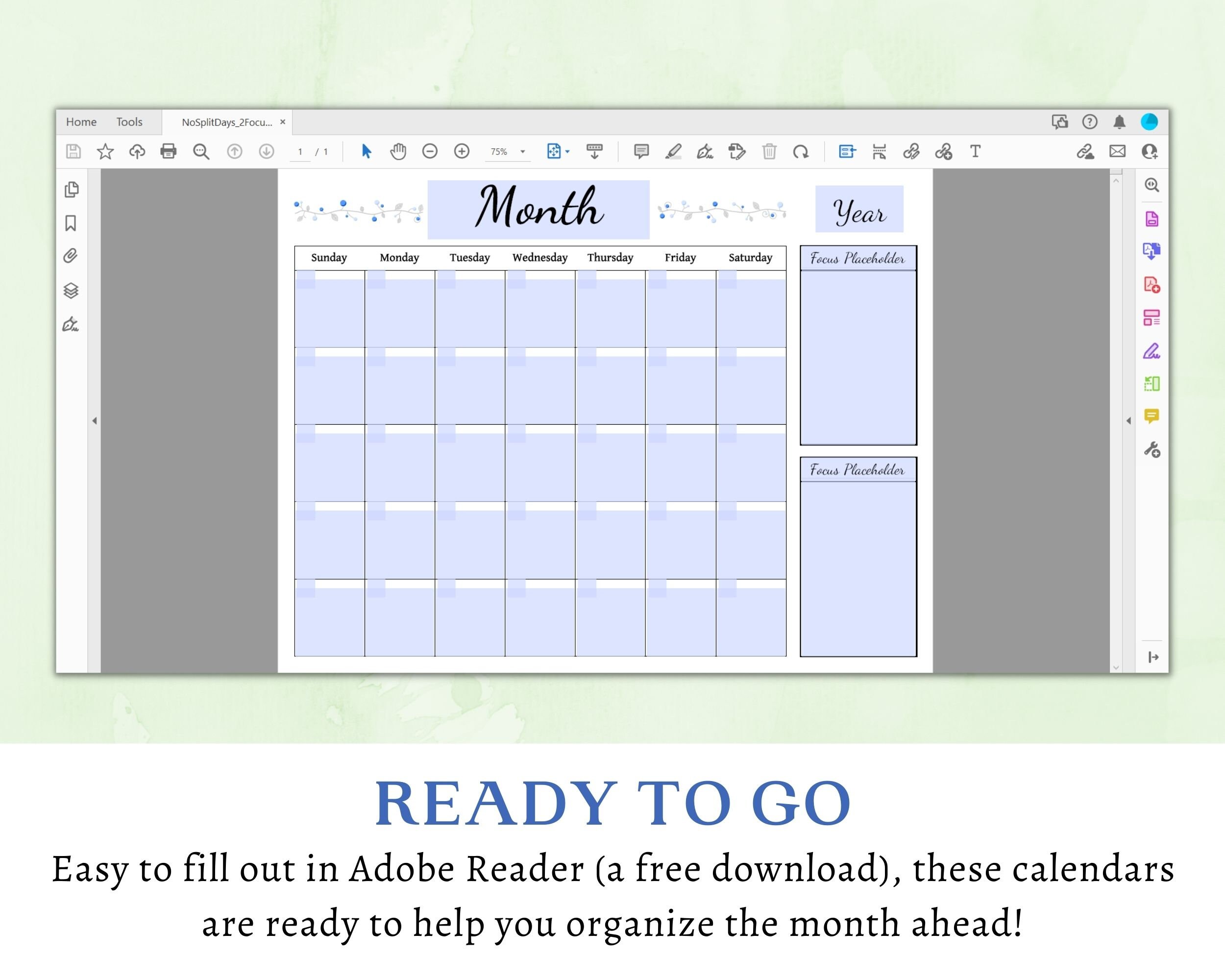 Printable Undated Calendar Fillable Monthly Calendar With Notes ...