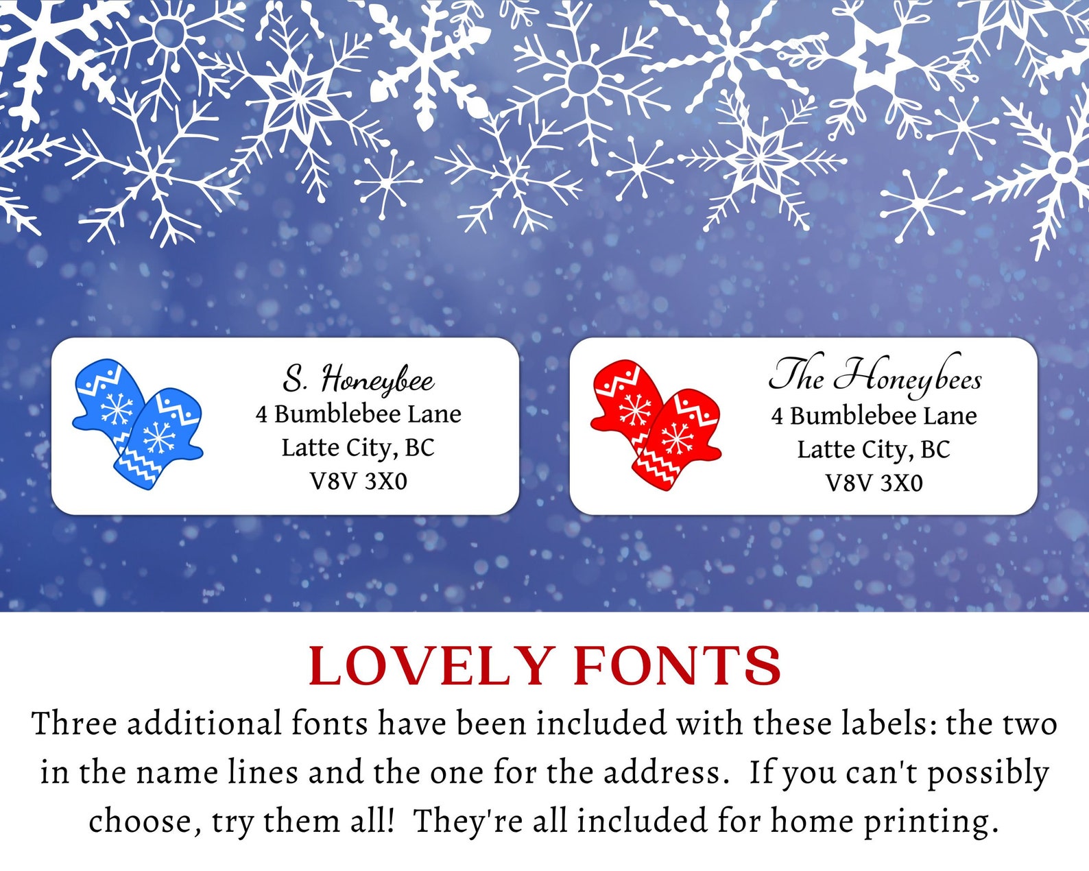 DIY Printable Mitten Address Labels | Fillable | Editable | Christmas ...
