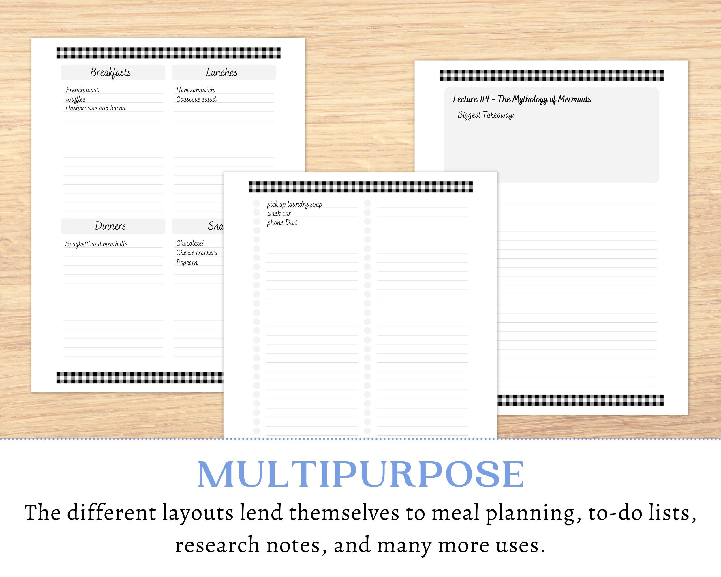 Black Gingham Printable Paper Digital Checklist Template Study Notes ...