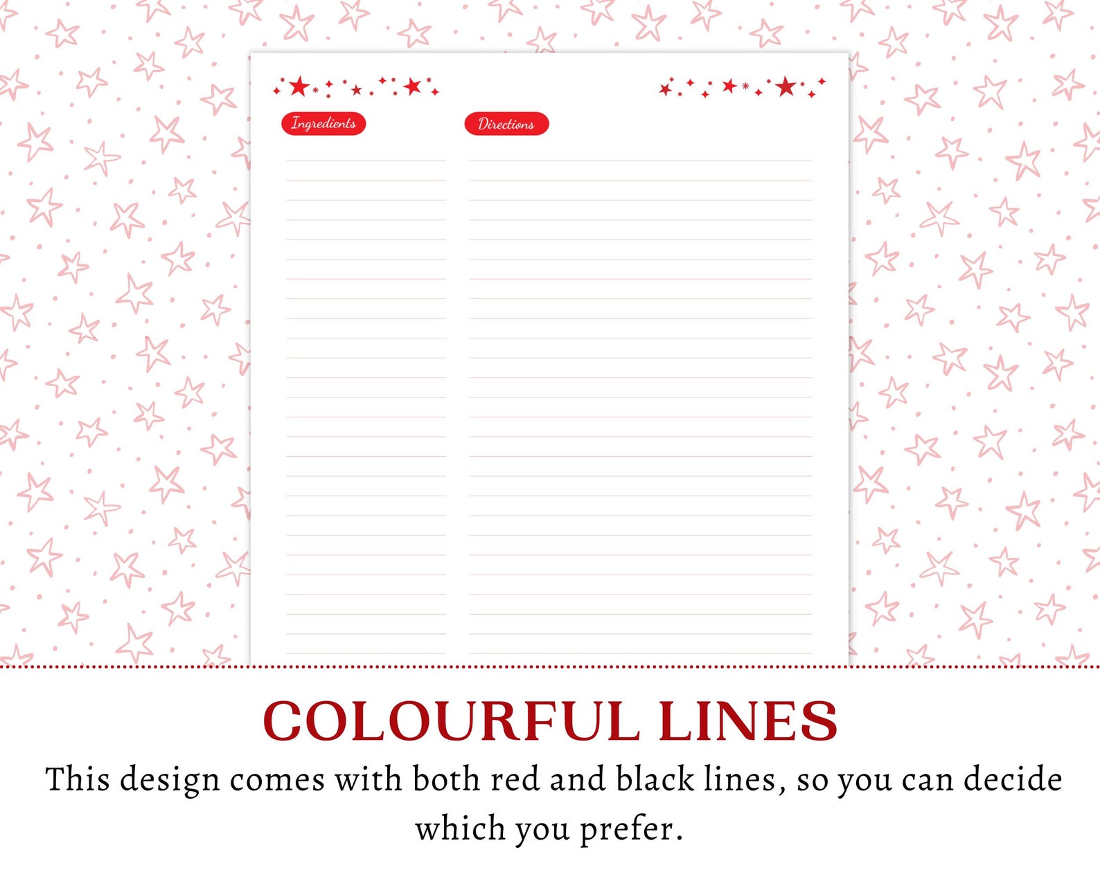 Editable Recipe Pages Letter, A4 Holiday Cooking Star Design Recipe ...