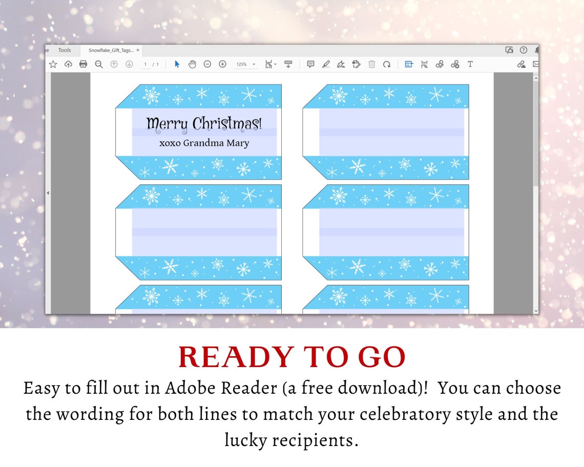 Printable Snowflake Gift Tags Fillable Customizable Text Christmas Gift ...