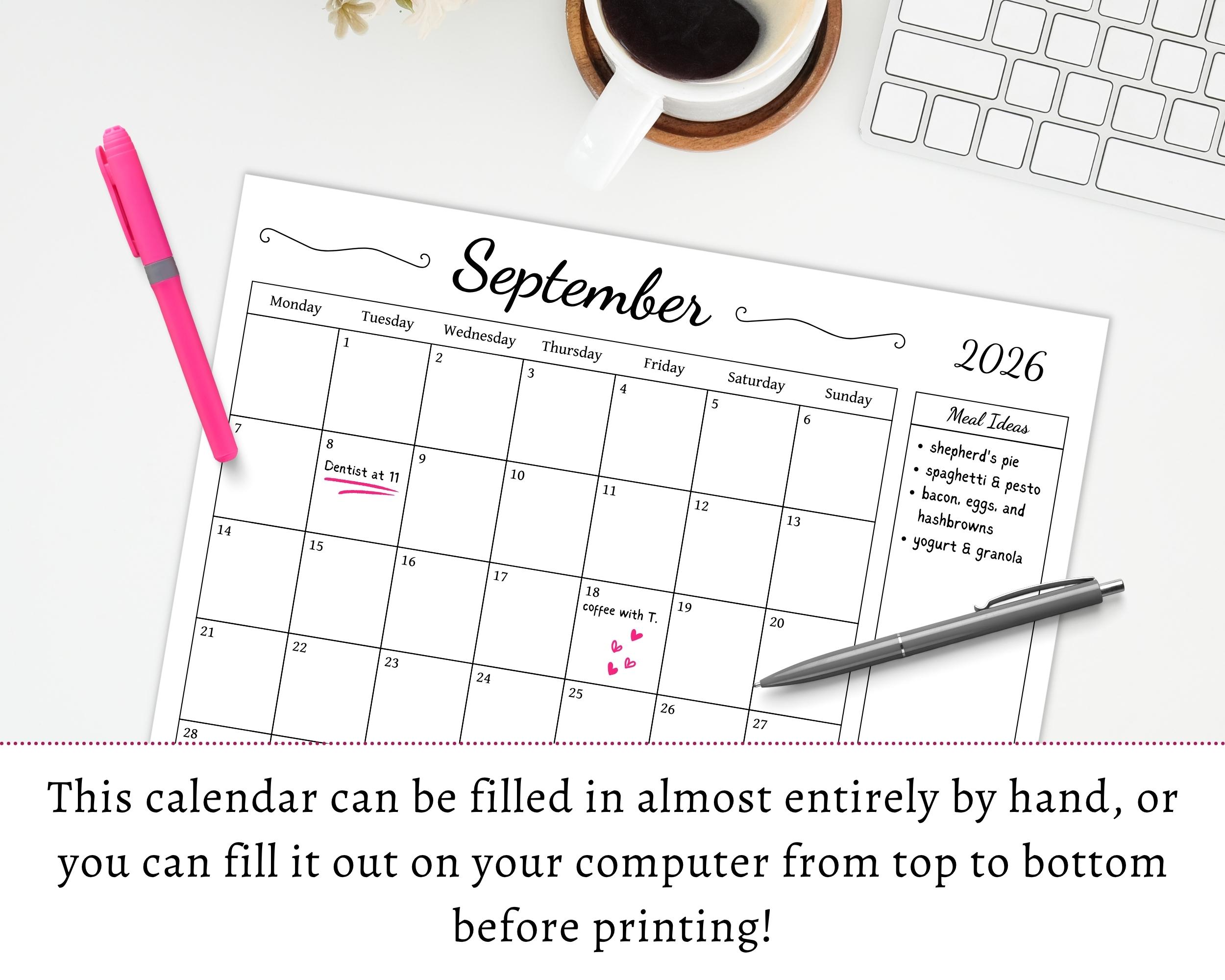 Printable 2026 Calendar With Notes | Minimalist Fillable Printable ...
