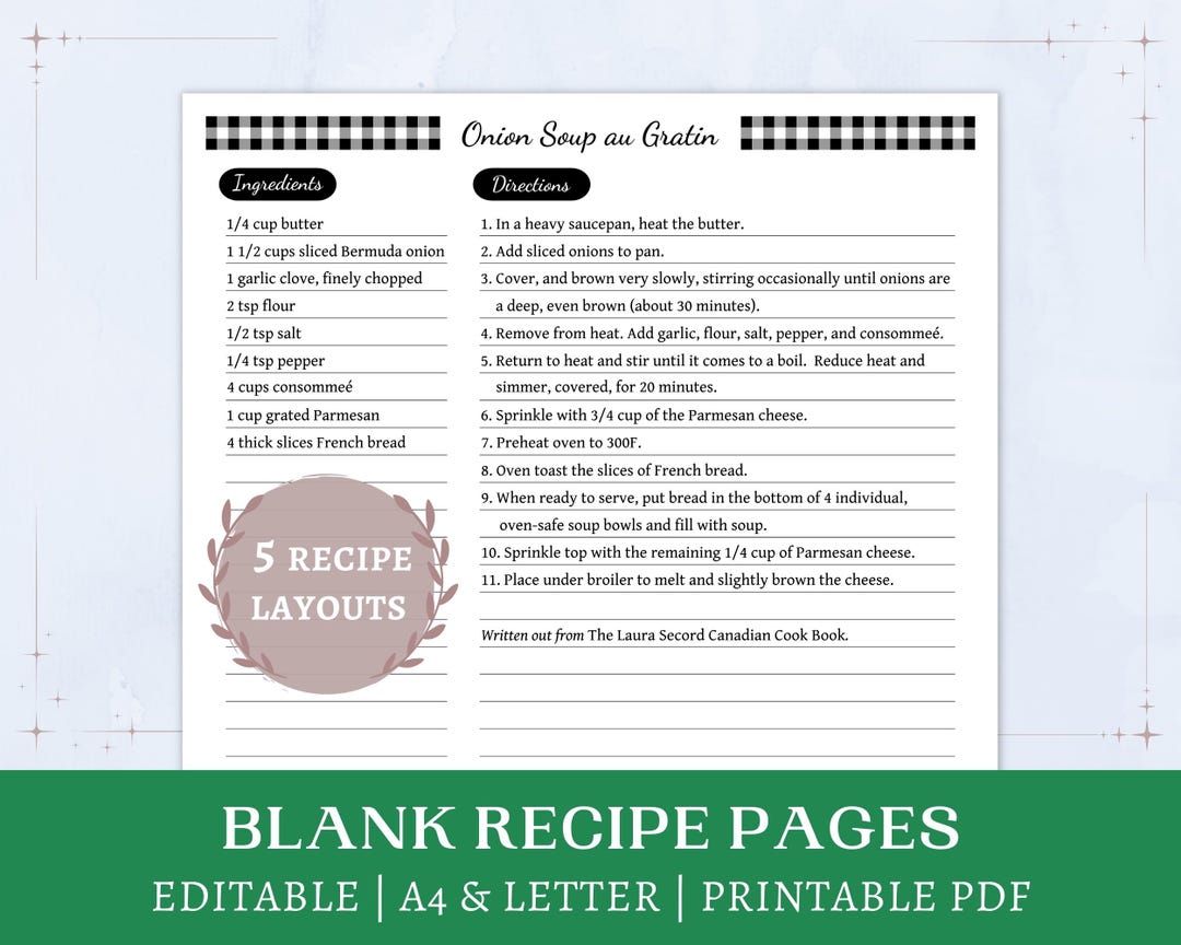 Recipe Template Printable | Recipe Collection | Blank Fillable Recipe ...