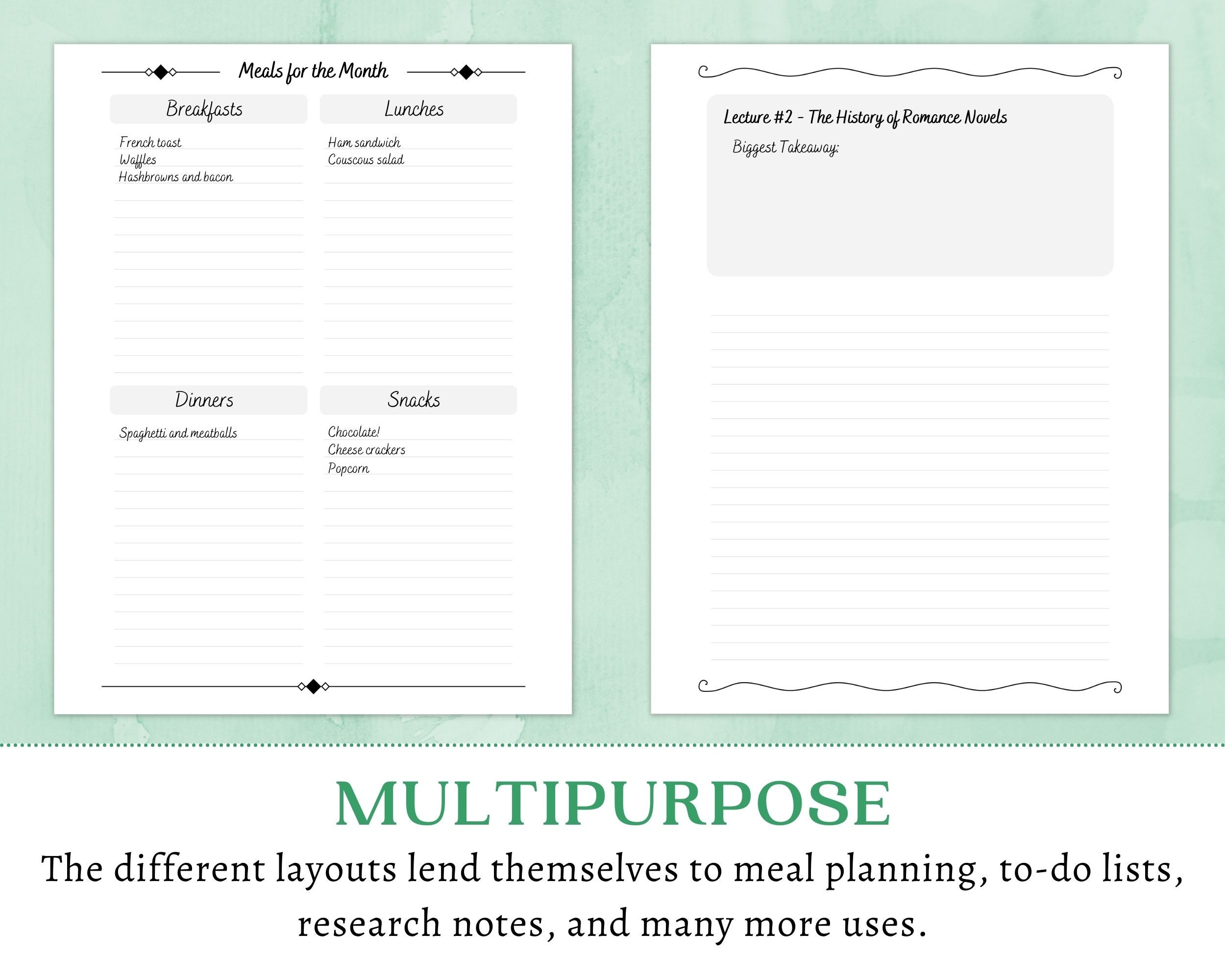 Minimalist Note Page Bundle | Printable Lined Paper | Checklist ...