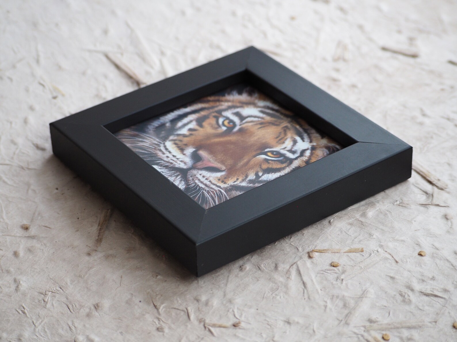 Tiger square framed print of pastel drawing - Etsy.de