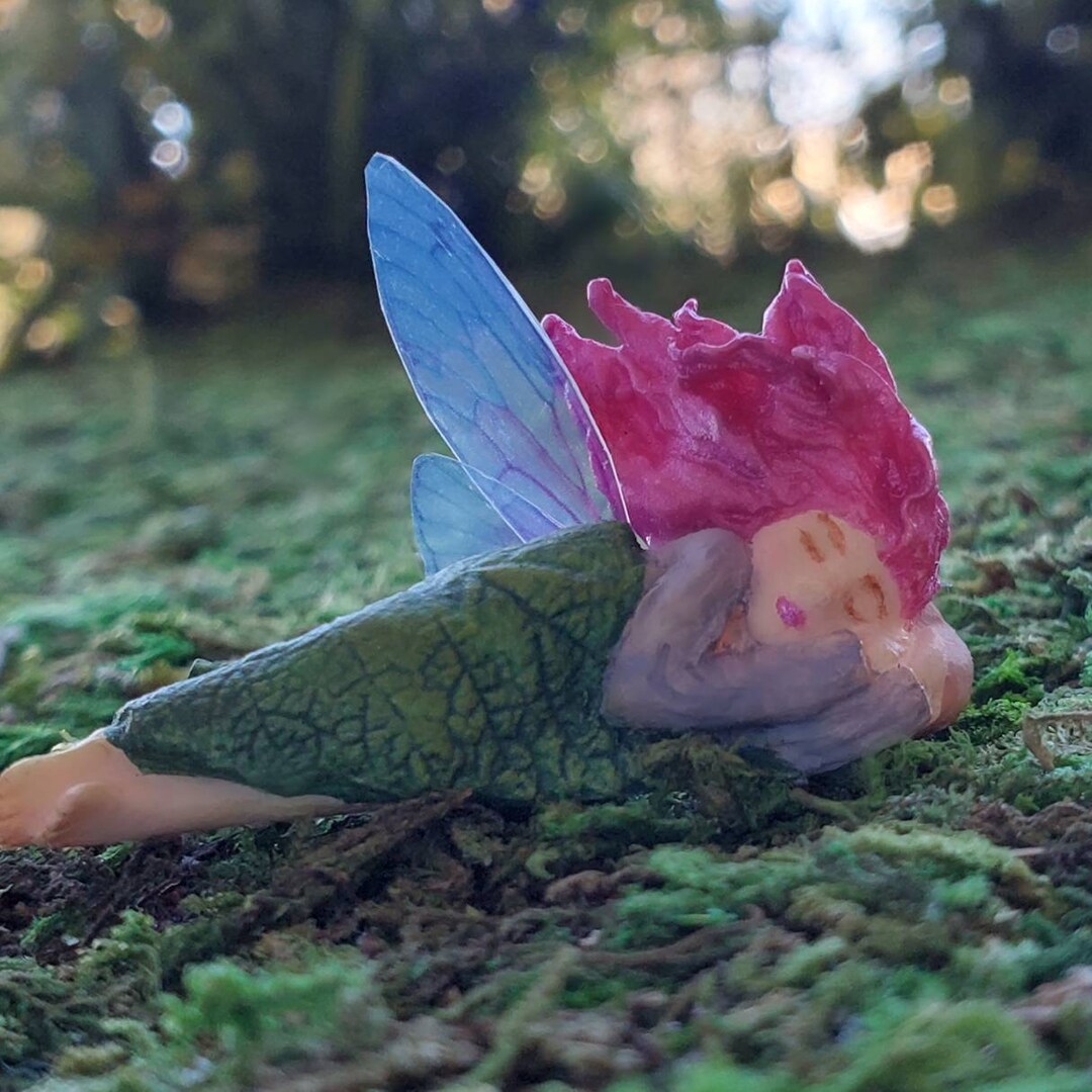 Hand Sculpted Sleeping Fairy Miniature: Dollhouse Garden Decor ...
