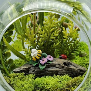 Fairy Garden Glass Jar: Miniature Bee, Ladybug, and Flowers - Etsy