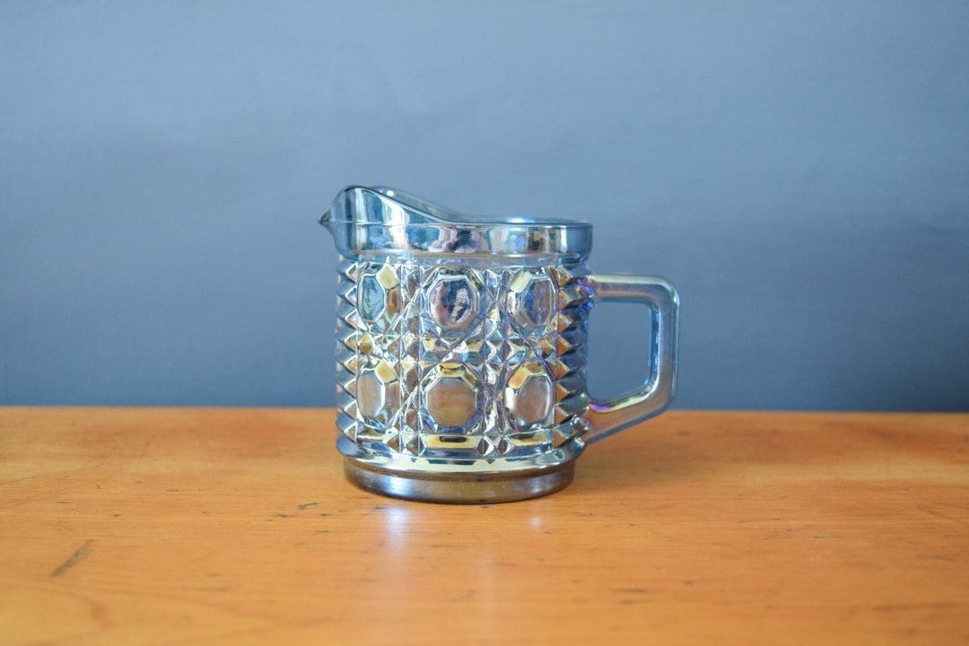 Carnival Glass Creamer Sapphire Rainbow Pitcher Abstract Geometric ...