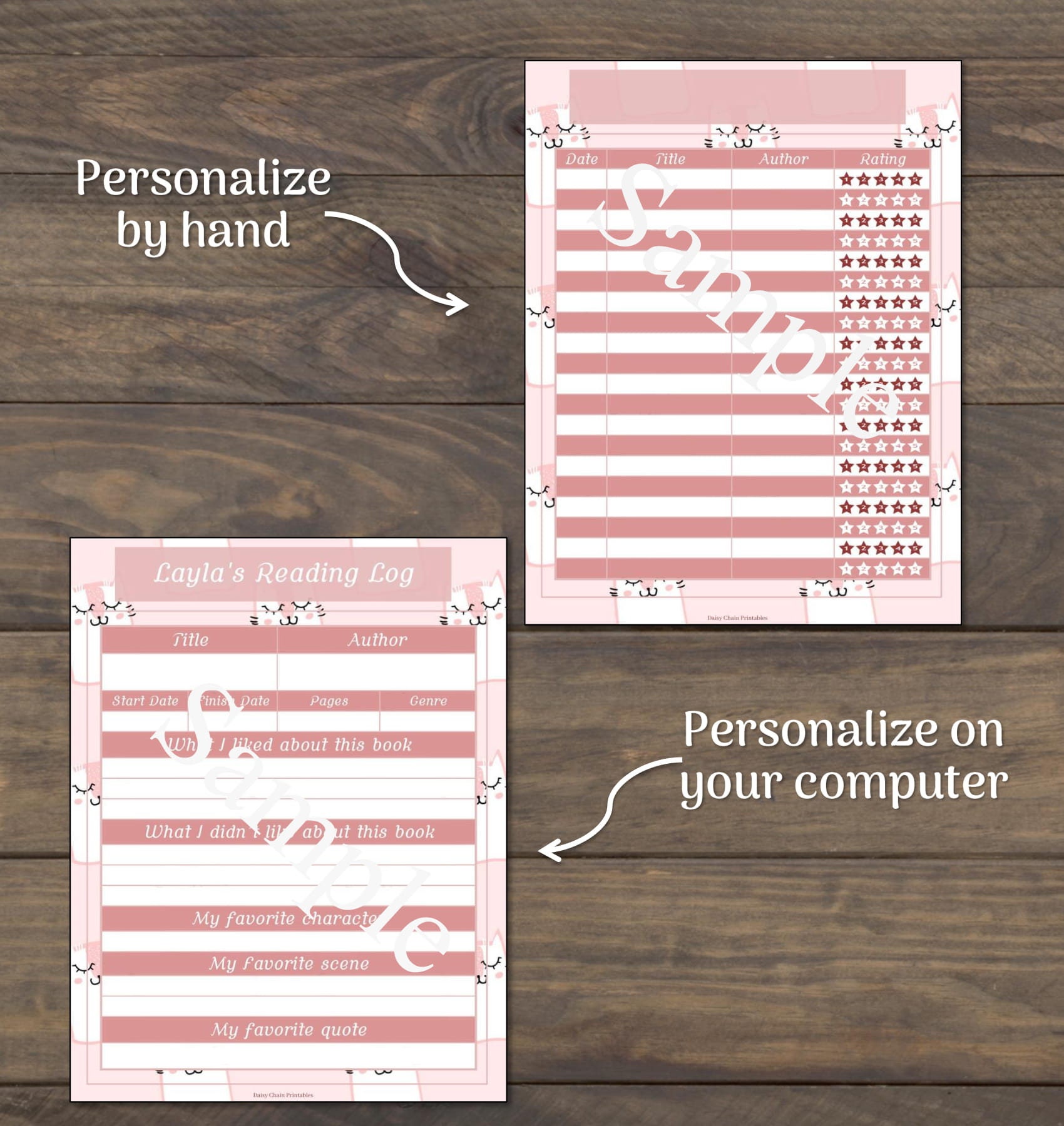 Editable Children's Reading Book Log Chart Cat Kitten Pretty Printable ...