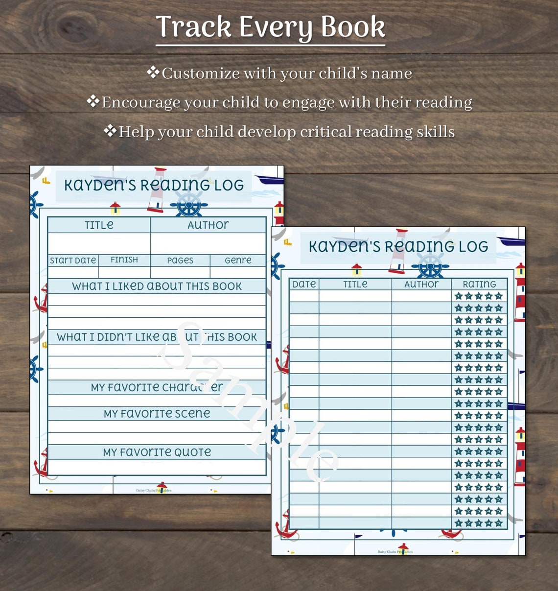 Editable Children's Reading Book Log Chart || Nautical Boat Printable ...
