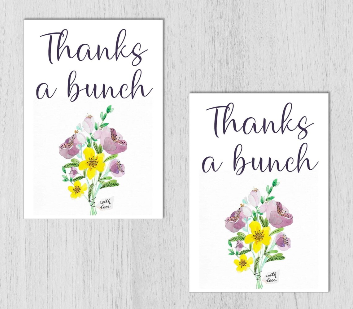 Thanks a Bunch Printable Thank You Card Watercolor Postcard Instant ...