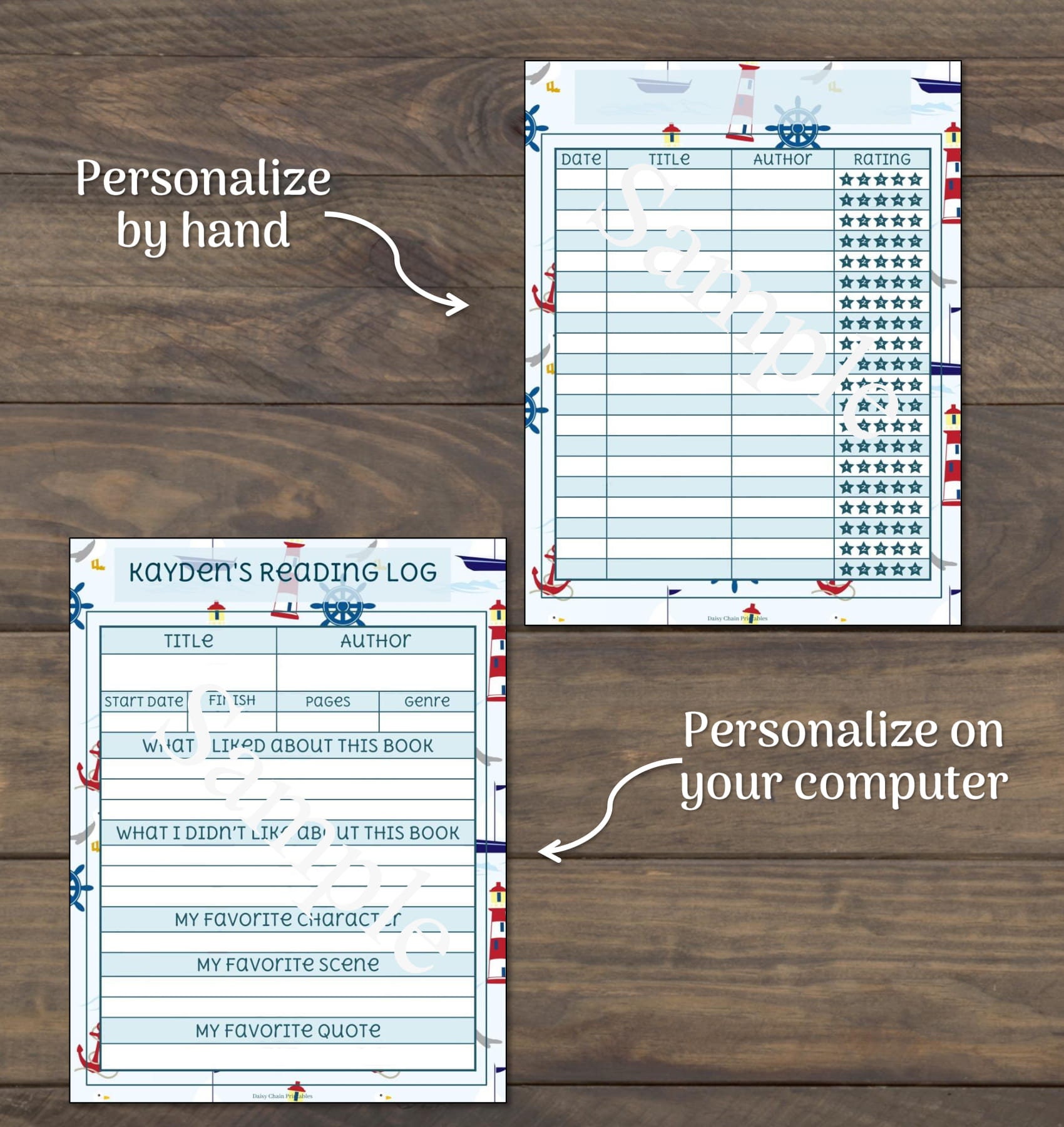 Editable Children's Reading Book Log Chart || Nautical Boat Printable ...