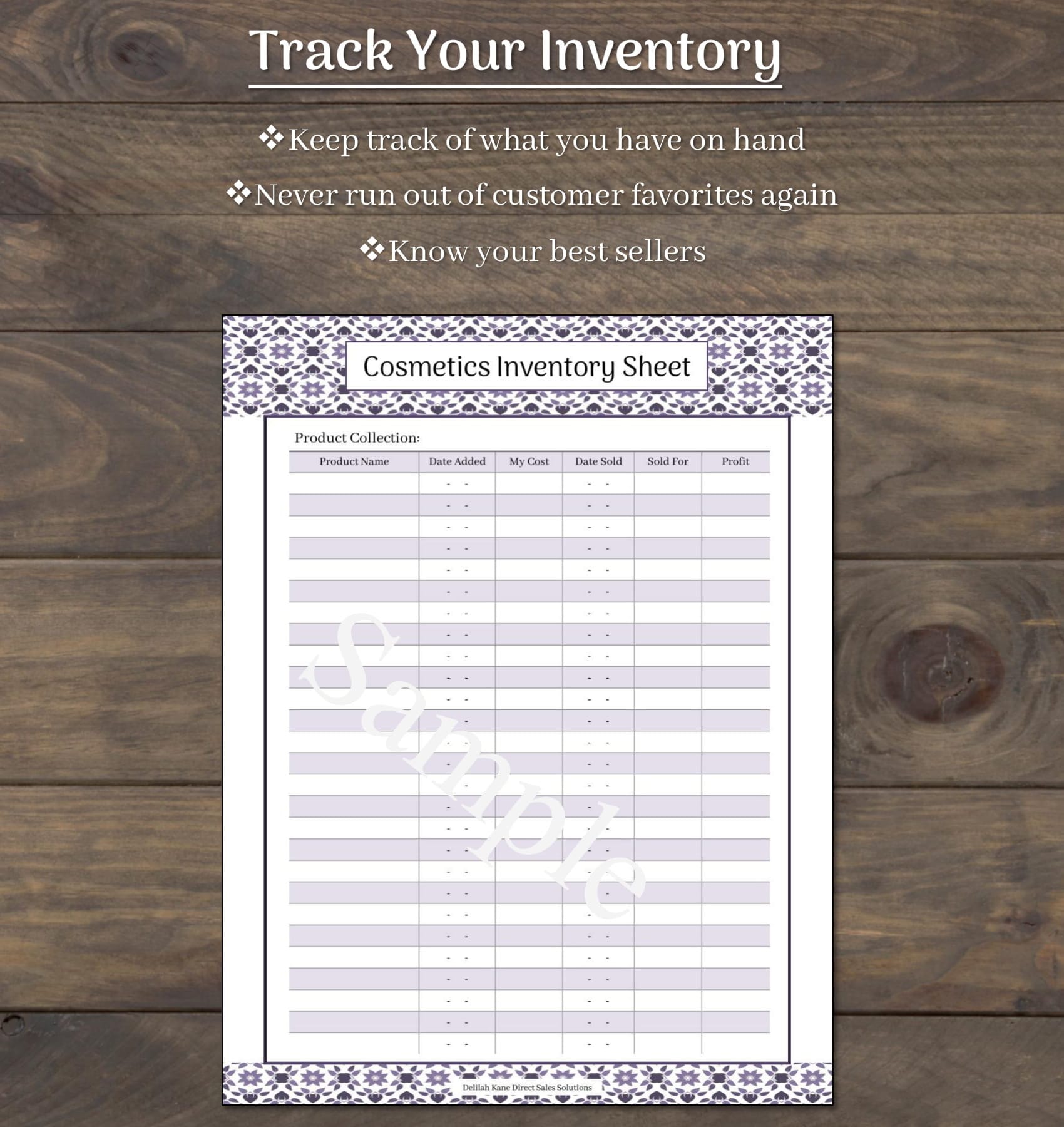 Printable Cosmetics Inventory Sheets Purple Floral Direct Sales Small ...
