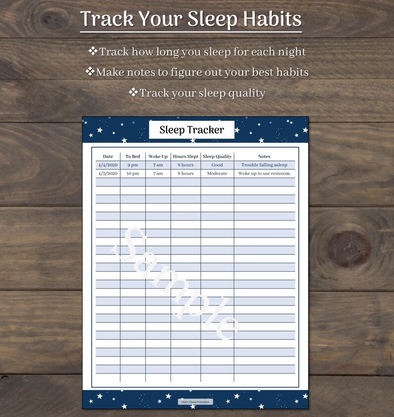 Printable Sleep Habit Tracker Sheet Blue Star Print | Etsy
