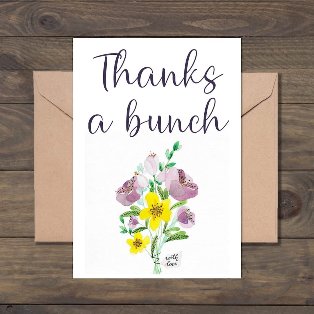 Thanks a Bunch || Printable Thank You Card Watercolor Postcard Instant ...