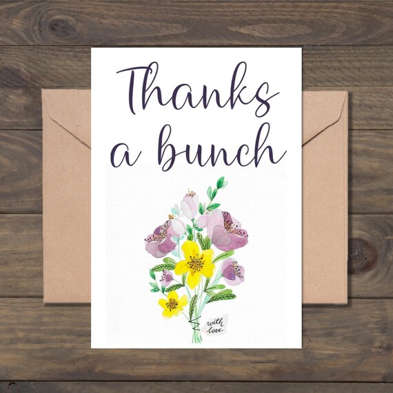 Thanks a Bunch Printable Thank You Card Watercolor Postcard | Etsy