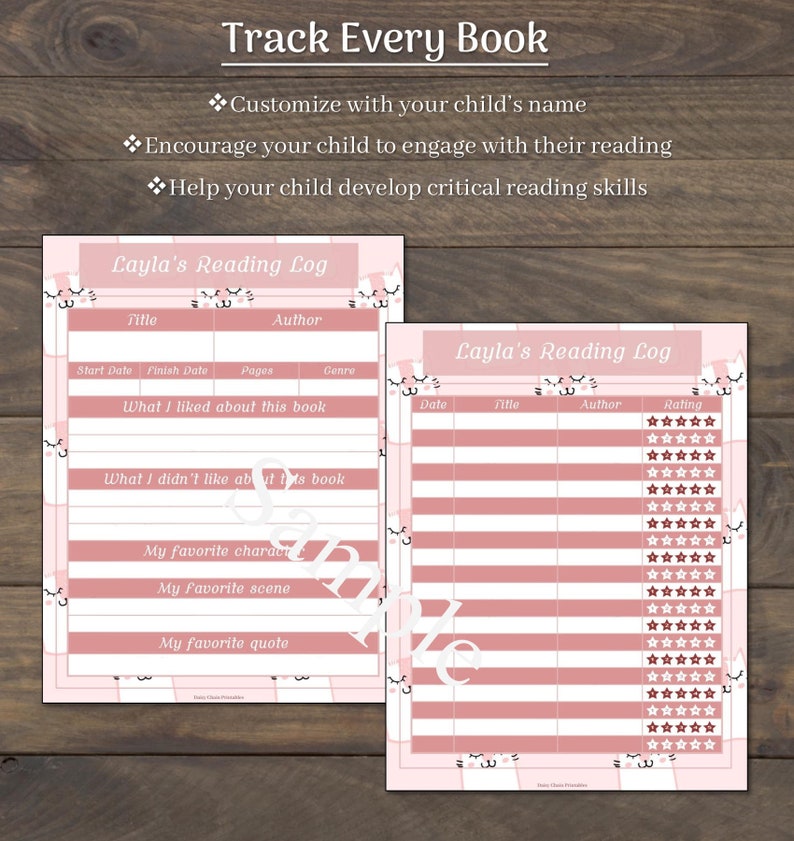 Editable Children's Reading Book Log Chart Cat Kitten Pretty Printable ...