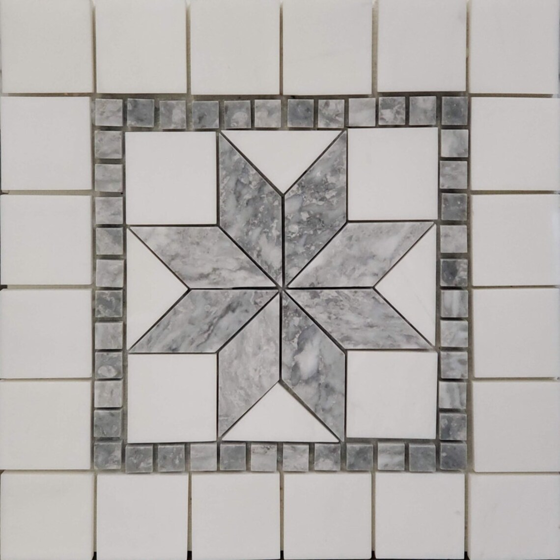 White and Gray 12x12 - Gemini Medallion Backsplash Tile Mosaic Marble ...