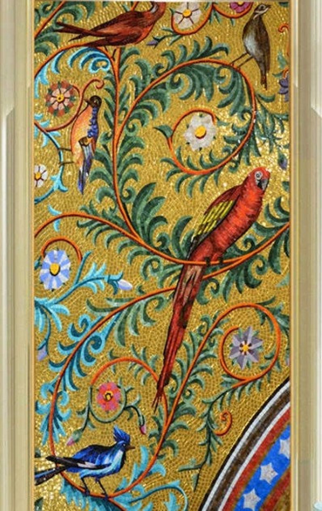 Golden Parrots in Love Mural- Jessi Mural - Glass Tile Mosaic - Wall ...