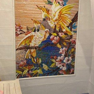 Two Parrots in Love Mural- Leslie Mural - Glass Tile Mosaic - Wall Art ...