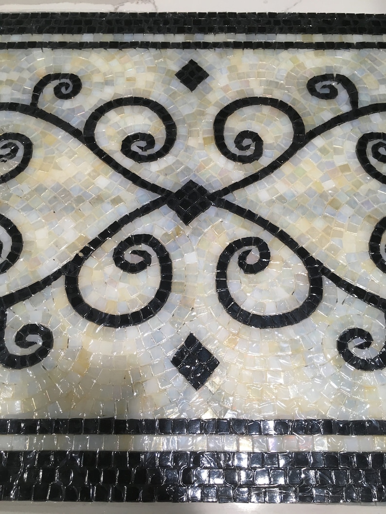 Kitchen Mosaic- Stephanie Mural -glass Tile Mosaic Black and Cream ...