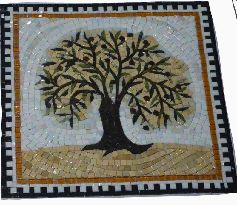 Life Tree Olive Tree Glass Tile Mosaic Wall Art Wall - Etsy